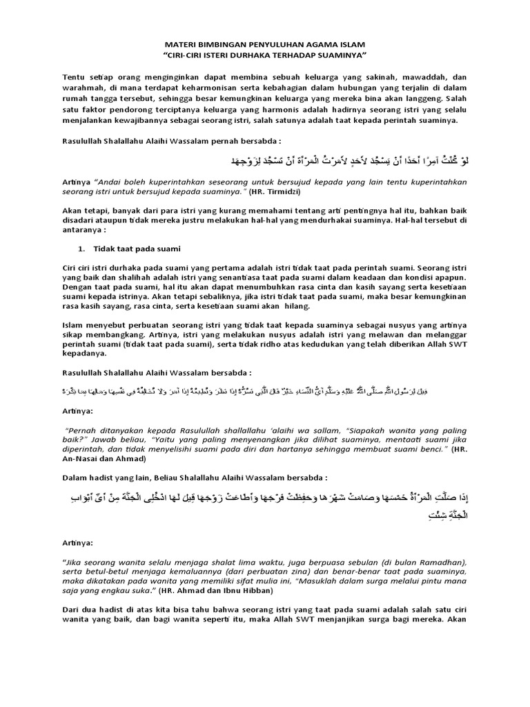 Pai Ciri Ciri Isteri Durhaka Terhadap Suami Pdf