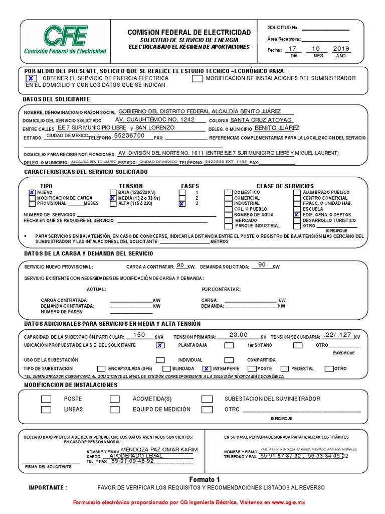 Formulario de Sol de Sum de Ener Elec Bajo El Regimen de Aportaciones LLENO | PDF | Ciudad de ...