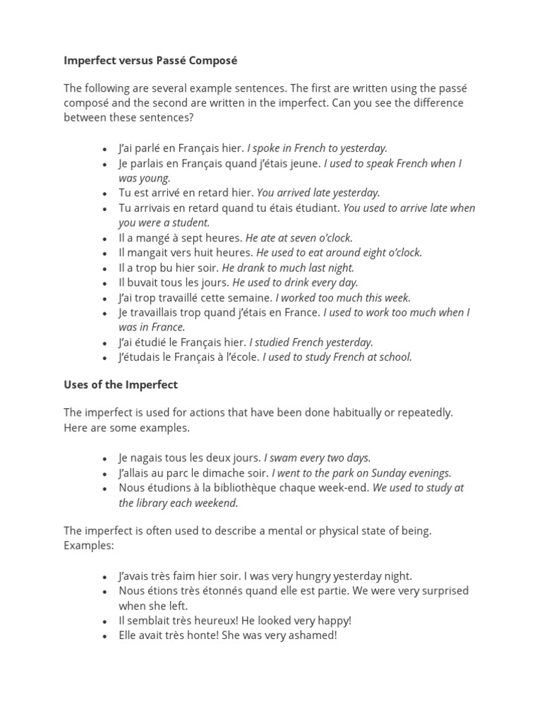 French Imparfait Versus Passé Composé | PDF