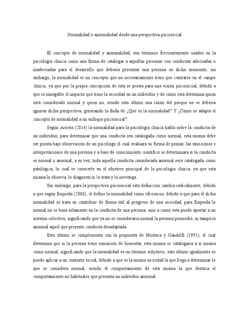 Normalidad y Anormalidad | PDF | Comportamiento | Sicología