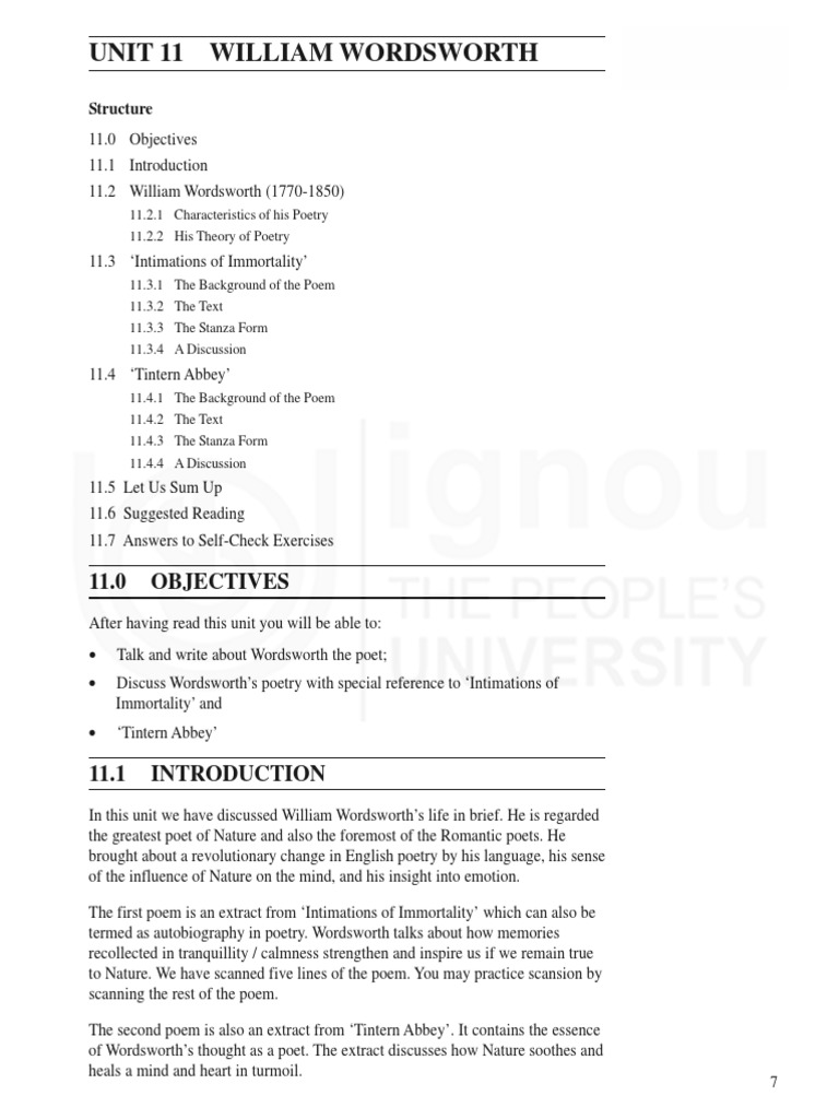 Unit 11 | PDF | William Wordsworth | Poetry