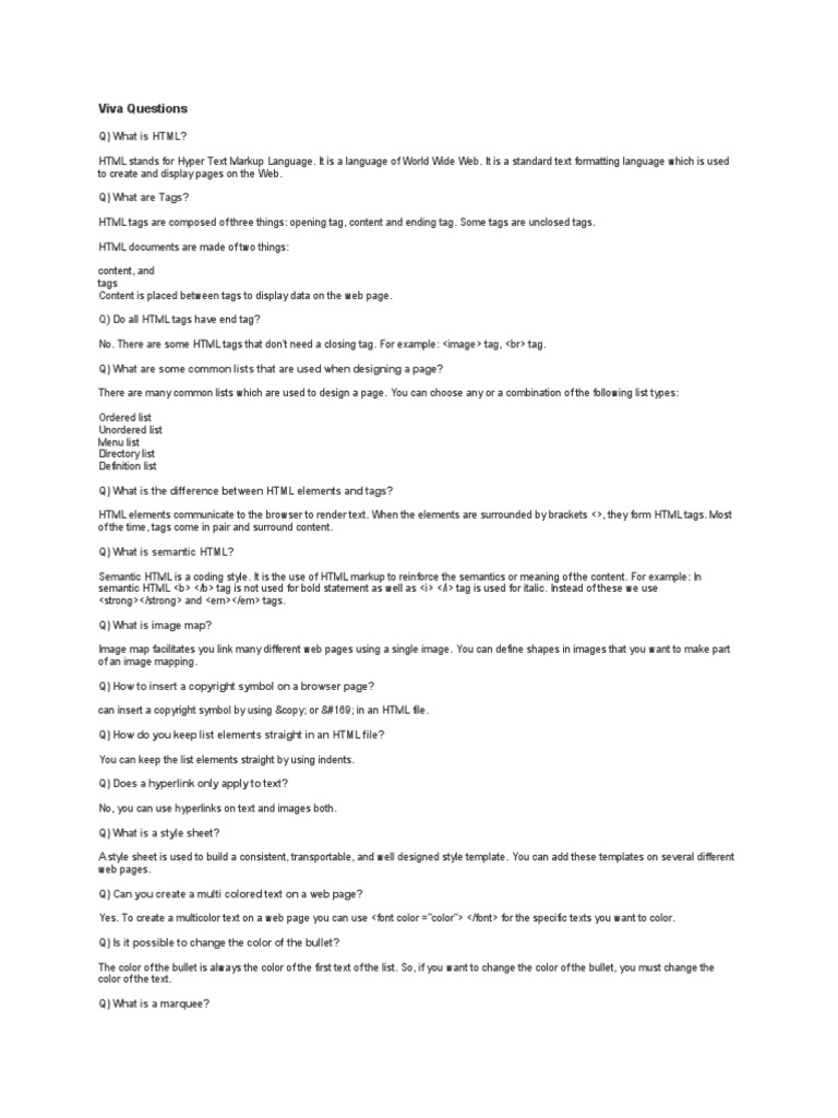 Web Technology Viva Questions | PDF | Relational Database | Xml