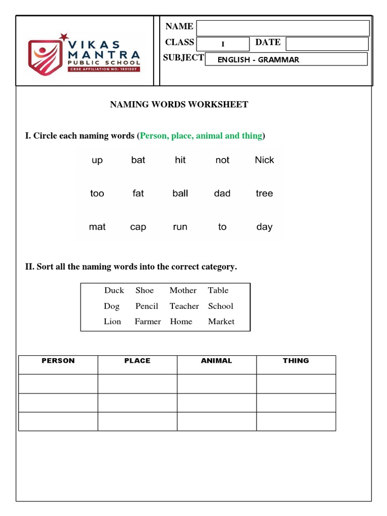 Grammar - Naming Words - Worksheet - 1689852992437 | PDF | Language ...