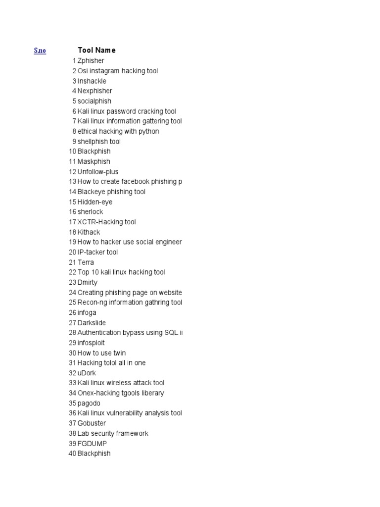 Hacking Tools List | PDF | Social Engineering (Security) | Security Hacker