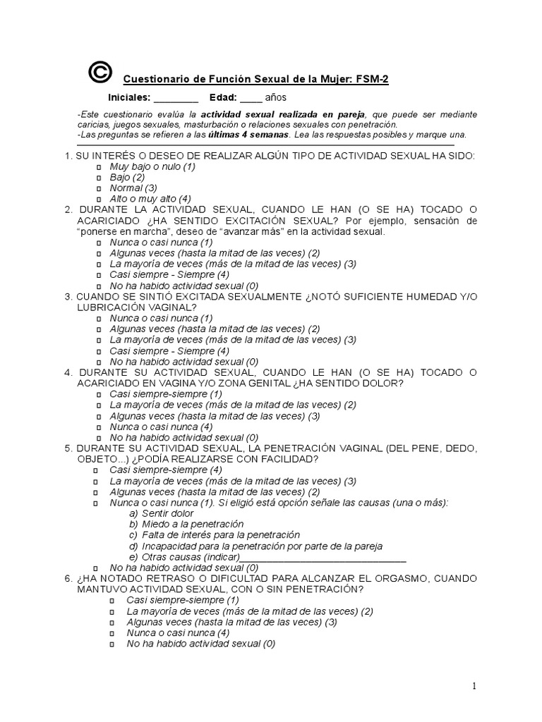 Cuestionario Función Sexual de La Mujer FSM-2 | PDF | Relaciones sexuales | Vagina