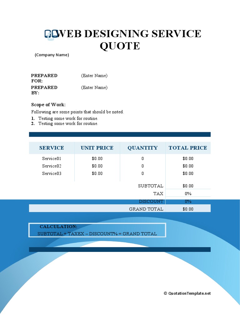 Freelance Web Design Quote Template - BLU - 220831 | PDF
