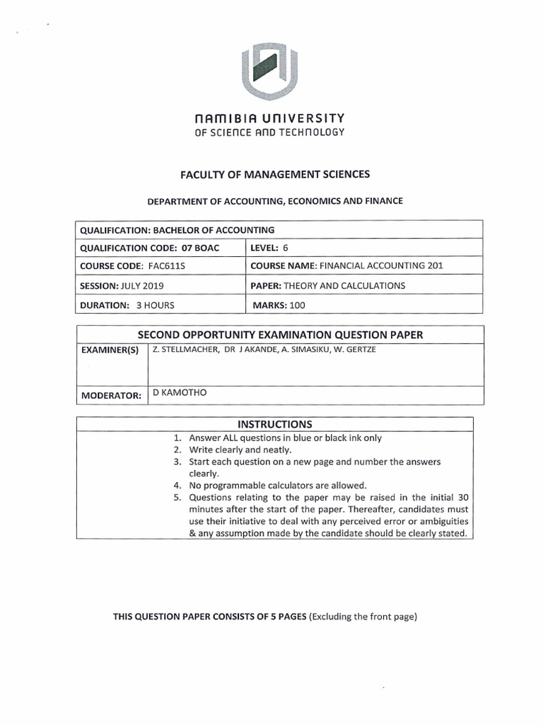 Fac611s - Financial Accounting 201 - 2nd Opp - July 2019 | Download ...