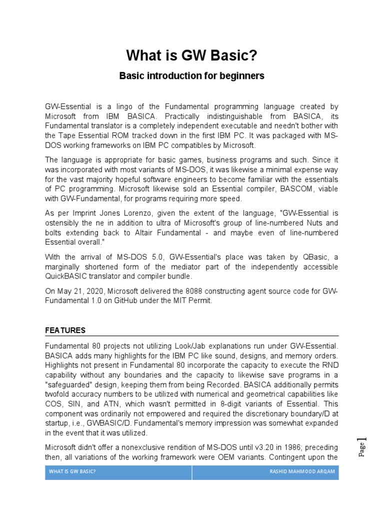 What Is GW Basic | PDF | Personal Computing | Ibm Pc Compatibles