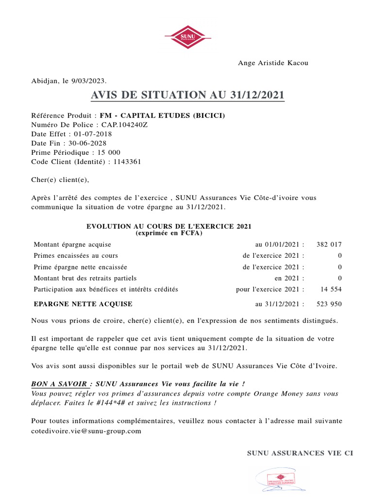 Avis de Situation | PDF