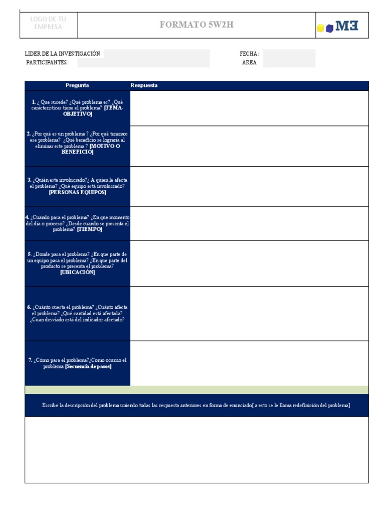 Formato 5W2H para Descargar | PDF