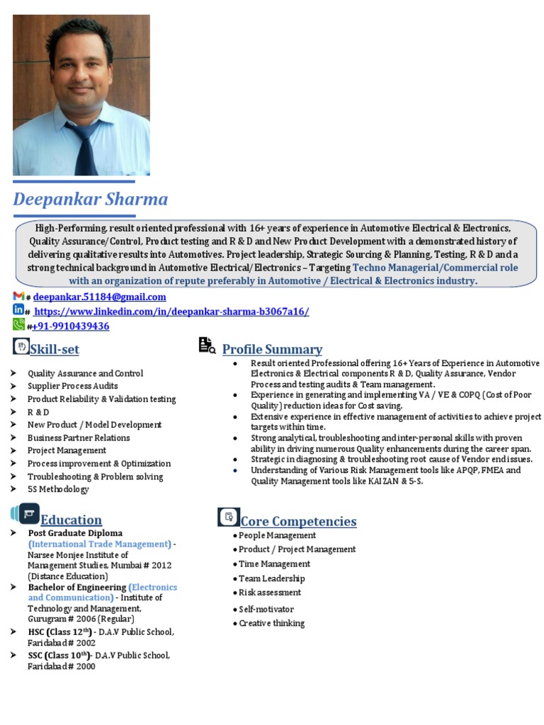 CV - Deepankar - Sharma | PDF | Reliability Engineering | Quality Assurance