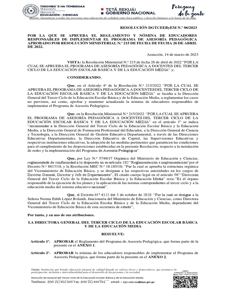 0096 Resolucion - Reglamento y Nomina AP | PDF