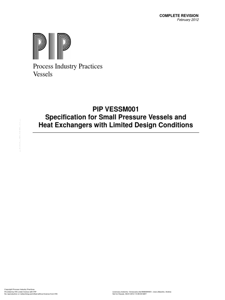 PIP - Specification For Small Pressure Vessels and Heat Exchangers ...