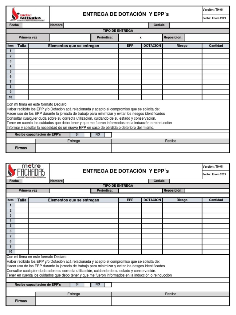 Formato de Entrega de EPP y Dotación | PDF