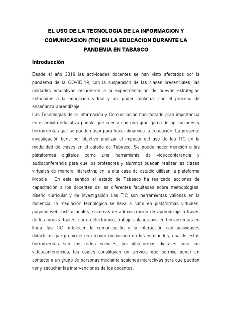 El Uso de La Tecnologia de La Informacion y Comunicasion | PDF | Enseñando | Tecnología de ...