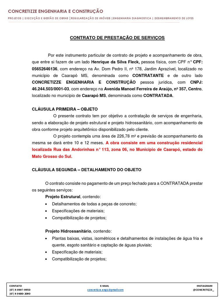 1.modelo de Contrato Cliente | PDF | Direito Privado | Economias