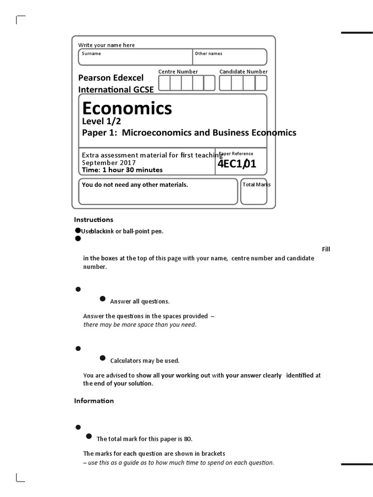 IG Economics Specimen Paper 1 Question Paper | PDF | Minimum Wage | Demand