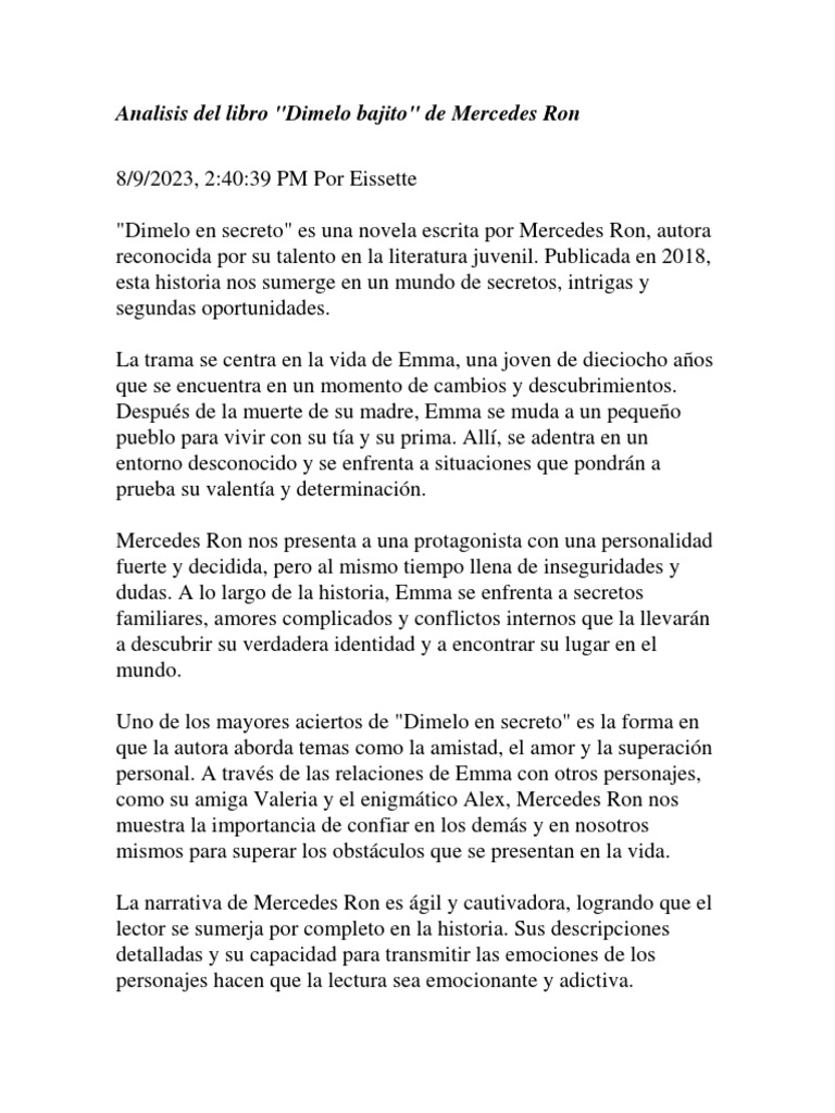 Dímelo en Secreto Analisis 09-08-2023 | PDF