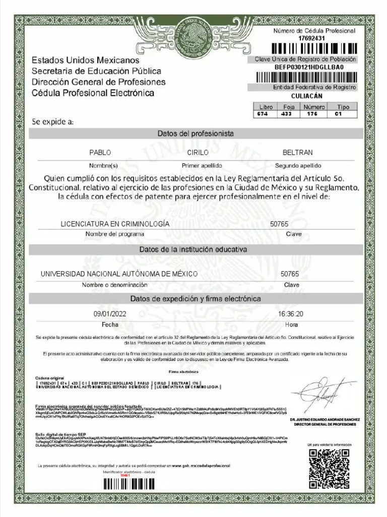 CEDULA PROFESIONAL VICTOR MANUELo8t8e5rt | PDF