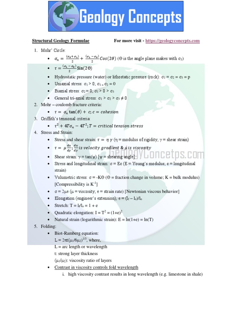 Structural Geology Formulae | PDF