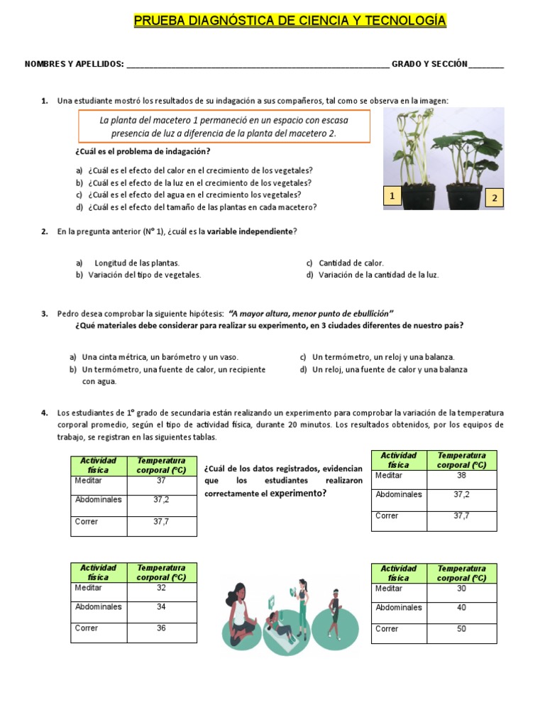 Prueba Diagnóstica de Ciencia y Tecnología | PDF | Plantas | Calor