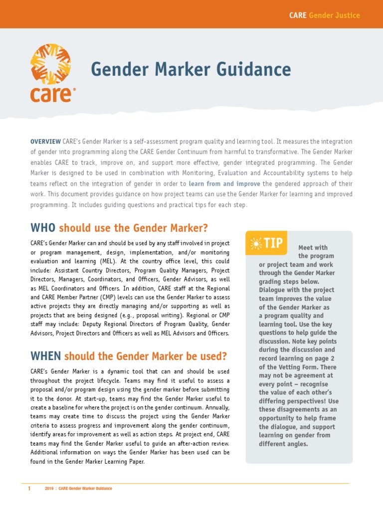 CARE Gender Marker Implementation Guide | PDF | Gender Studies | Gender