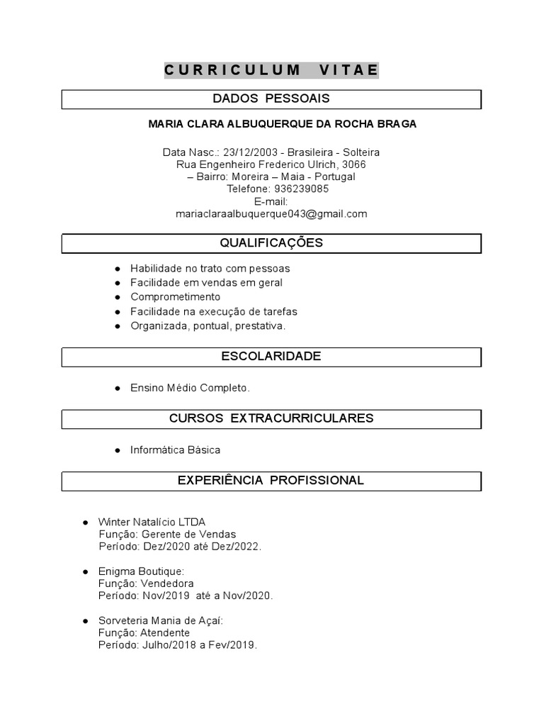 Curriculum Maria Clara | PDF