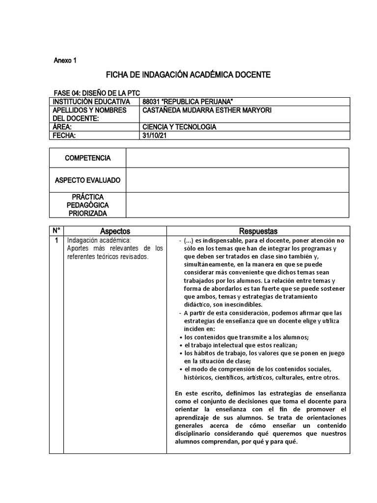 ANEXO 01 Y 02_DISEÑO DE LA PTC | PDF | Enseñando | Aprendizaje