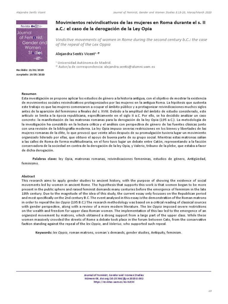 Mujeres y la Ley Opia en Roma | PDF | Mujer | imperio Romano