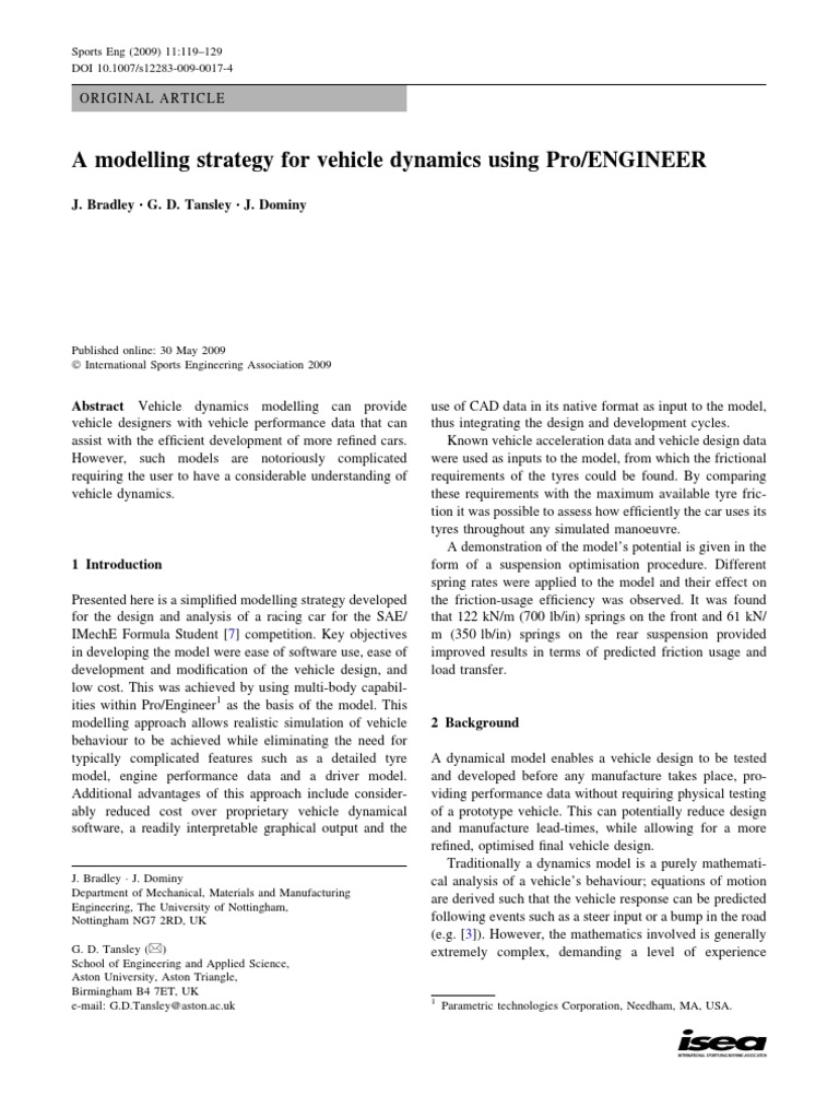 Vehicle Dynamics Modelling with Pro/ENGINEER | PDF | Technology ...