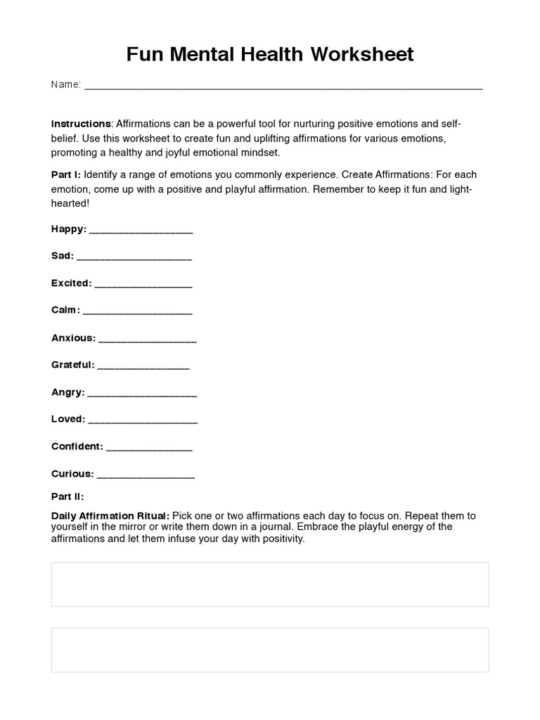 Fun Mental Health Worksheet | PDF