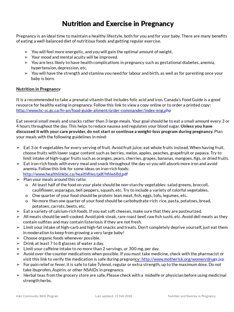 Nutrition and Exercise in Pregnancy | PDF