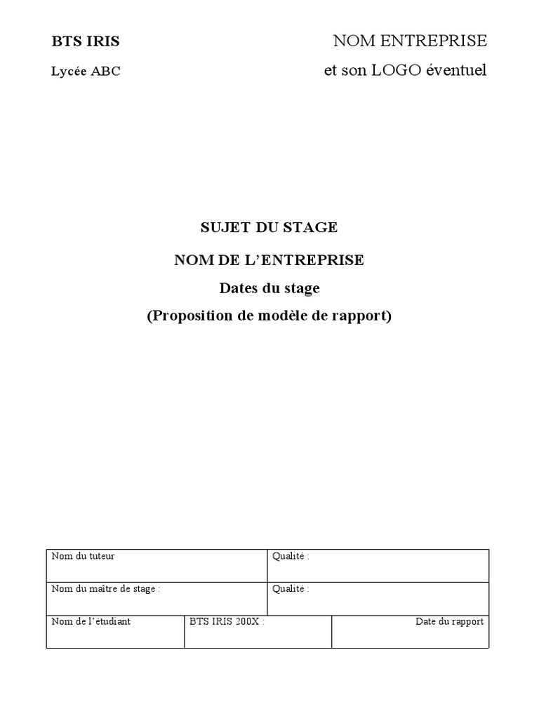 Modèle de Rapport de Stage BTS IRIS | PDF | Business | Gestion des ...