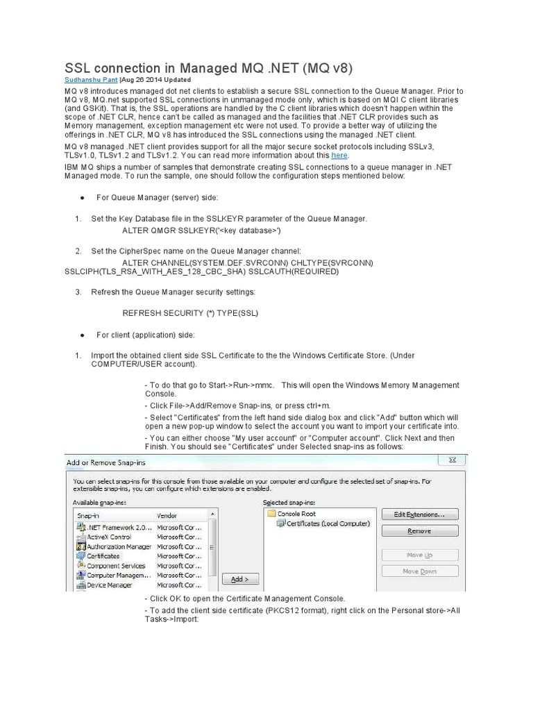 SSL Connection in Managed MQ .NET (MQ v8) | PDF