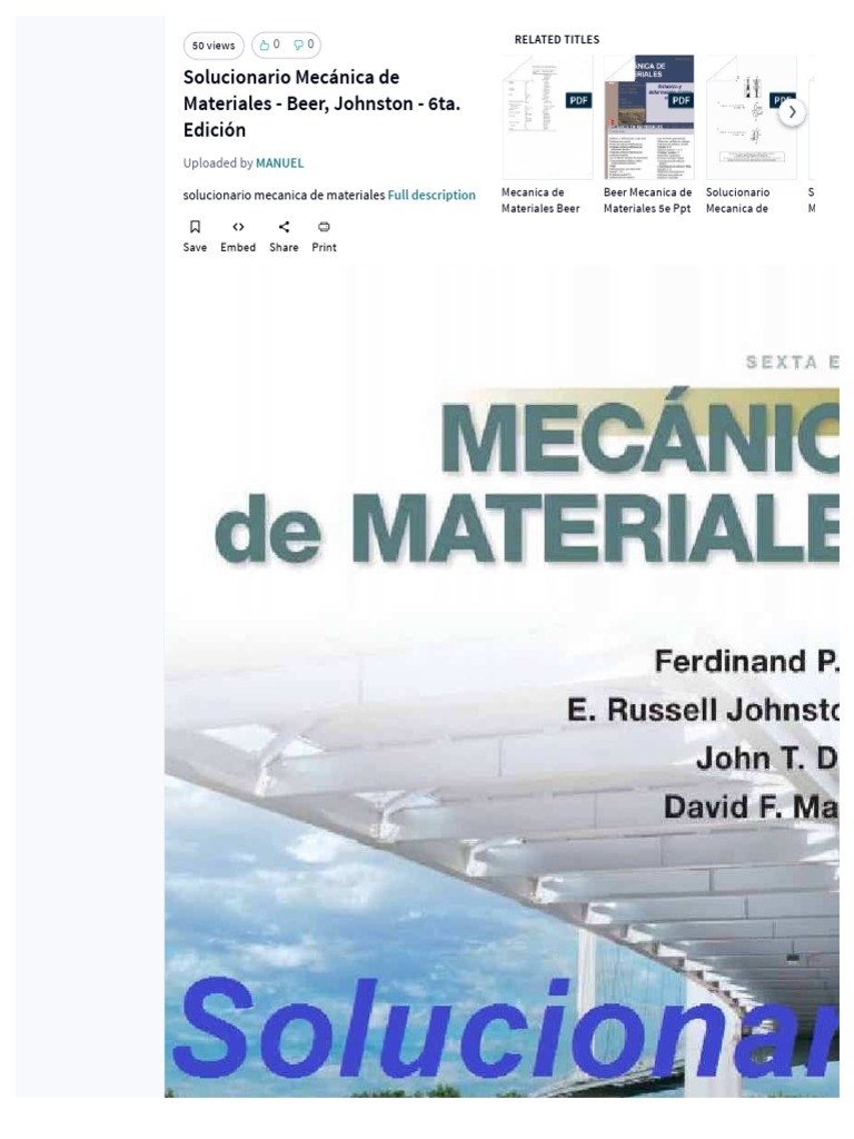 PDF Solucionario Mecanica de Materiales Beer Johnston 6ta Edicion Compress | PDF