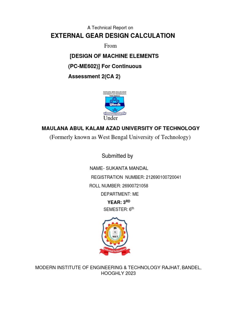 Sukanta Mandal Pcme602 | PDF | Gear | Mechanical Engineering