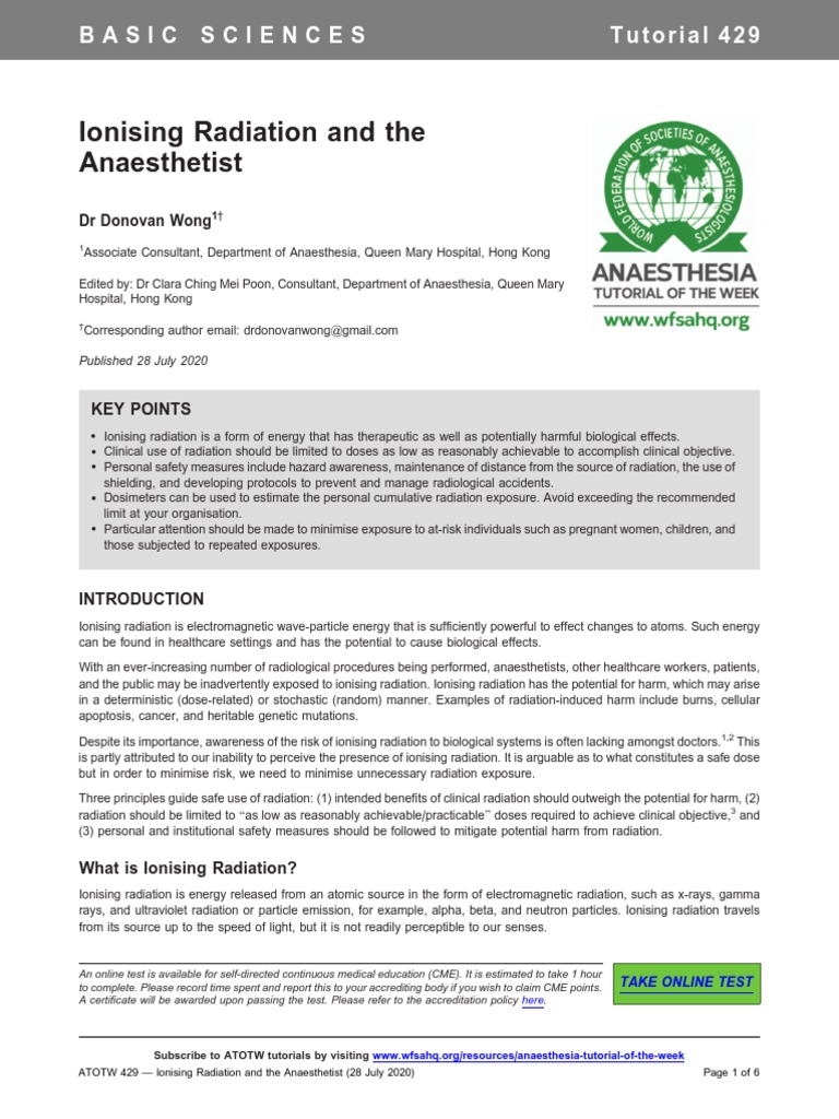 Ionising Radiation and The Anaesthetist | PDF Ionising Radiation and The Anaesthetist | PDF
