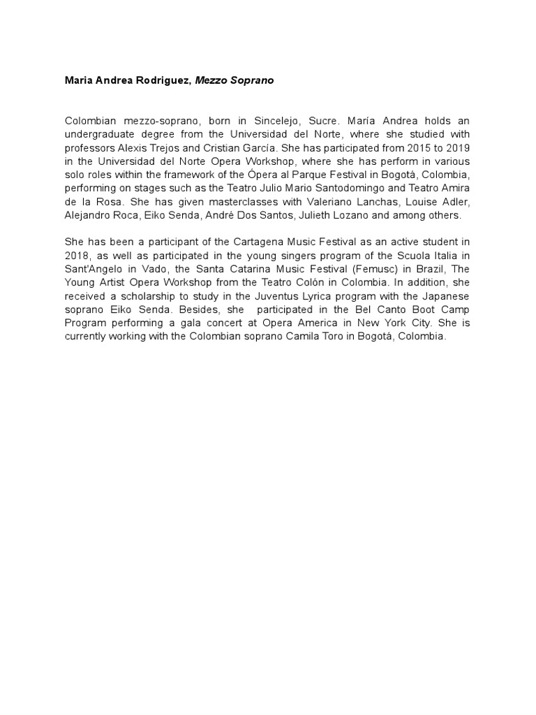 Maria Andrea Rodriguez: Mezzo Soprano | PDF
