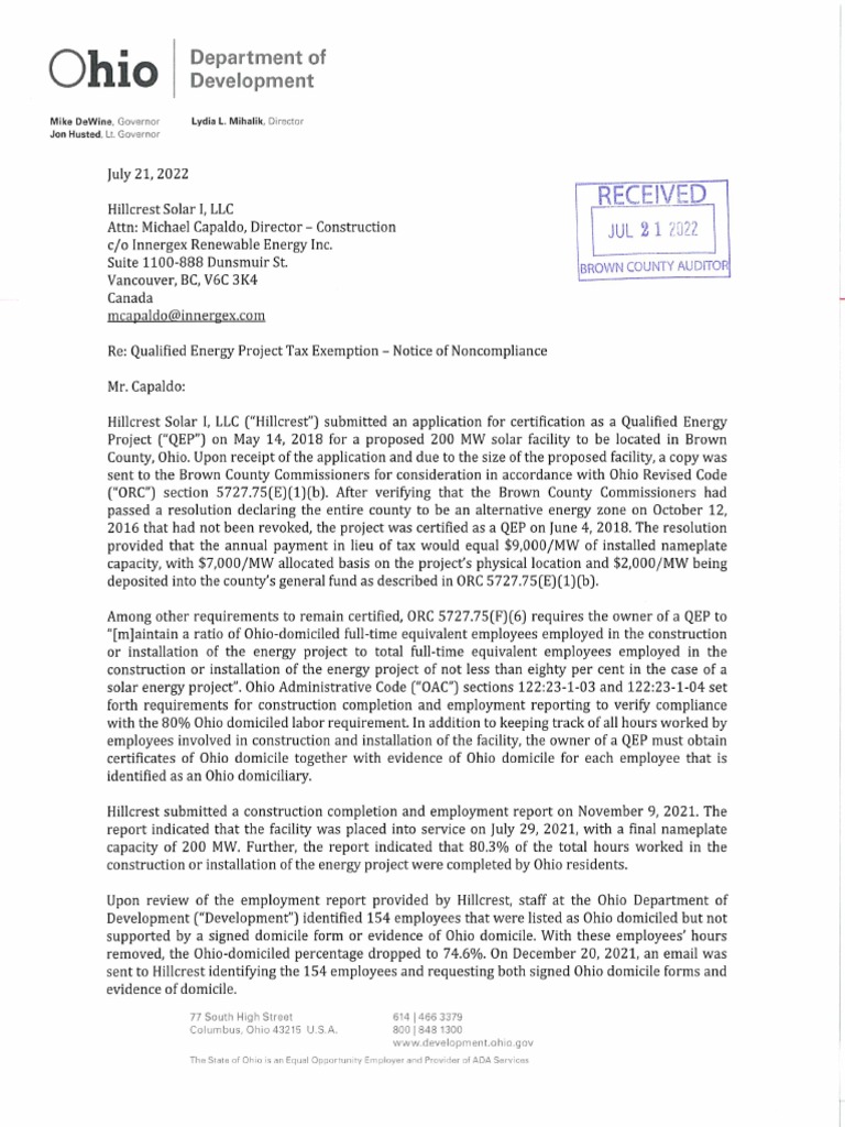 DOD Letter To Hillcrest | PDF