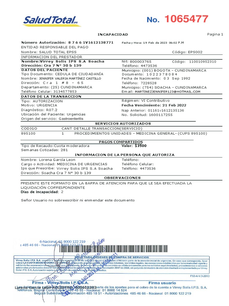 Incapacidad Salud Total | PDF