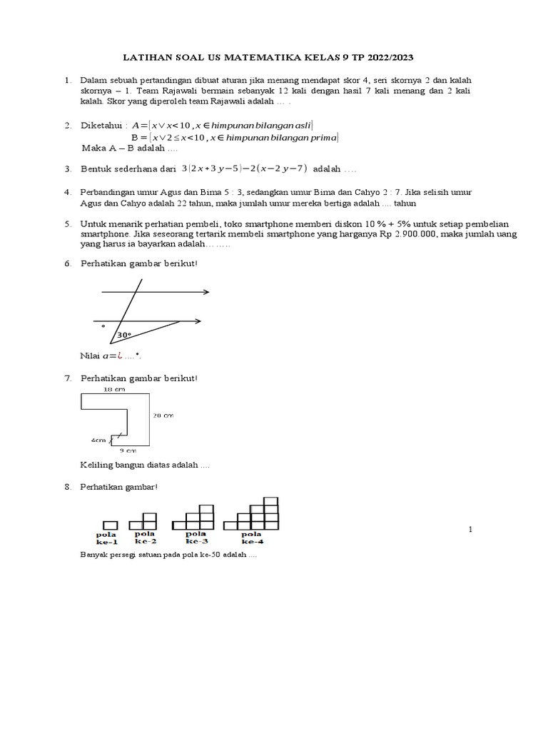 Latihan Soal Us Matematika 2022 | PDF | Metode & Bahan Ajar | Griya & Taman