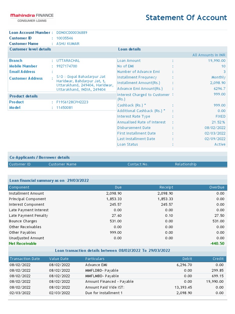 Statement of Account PDF (1) | PDF | Credit Card | Loans