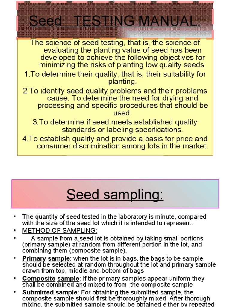 Seed Testing Manual | PDF | Seed | Germination