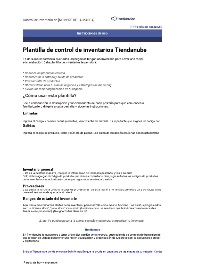 Plantilla Control de Inventario en Excel-Tiendanube | PDF