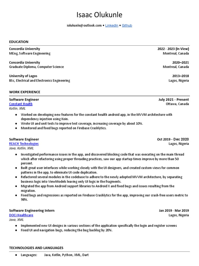 Isaac Olukunle Resume Edit 2 | PDF | Mobile App | Software Bug