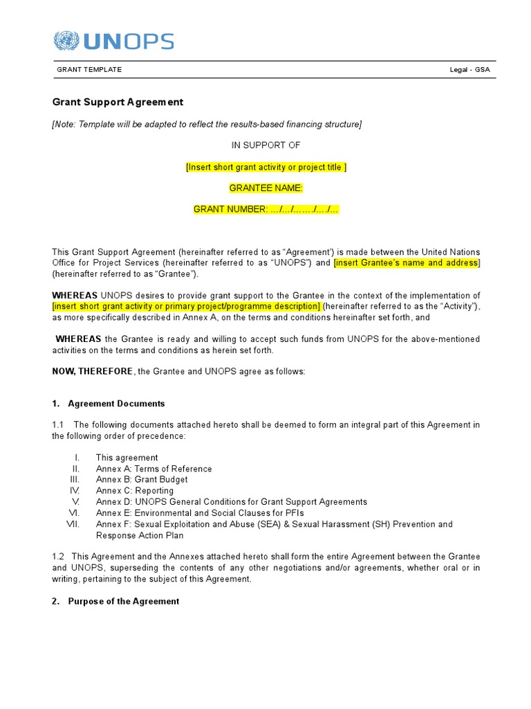 Grant Support Agreement Template - RBF | PDF