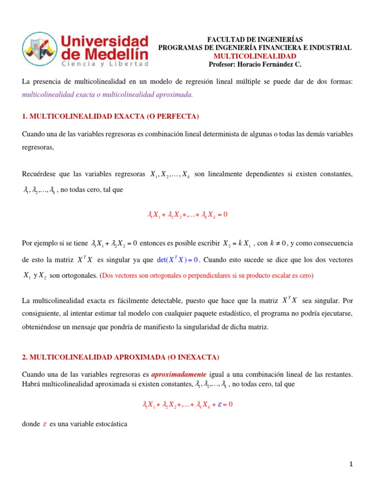 MULTICOLINEALIDAD | PDF | Multicolinealidad | Matriz (Matemáticas)
