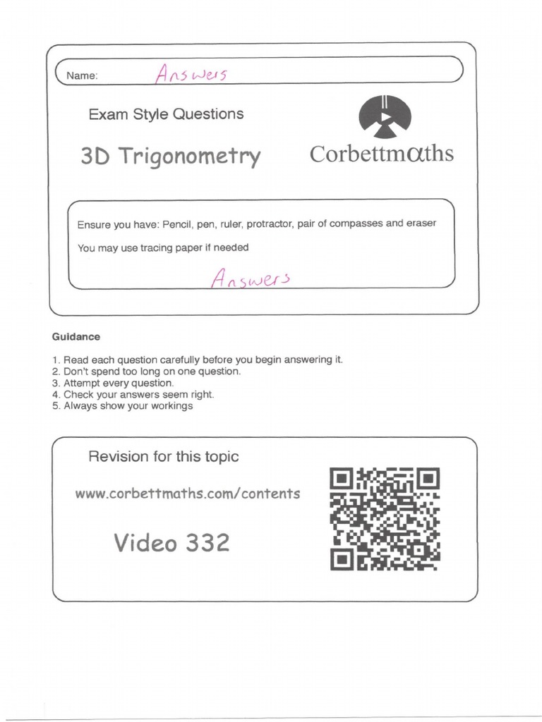 3d Trig Answers | PDF