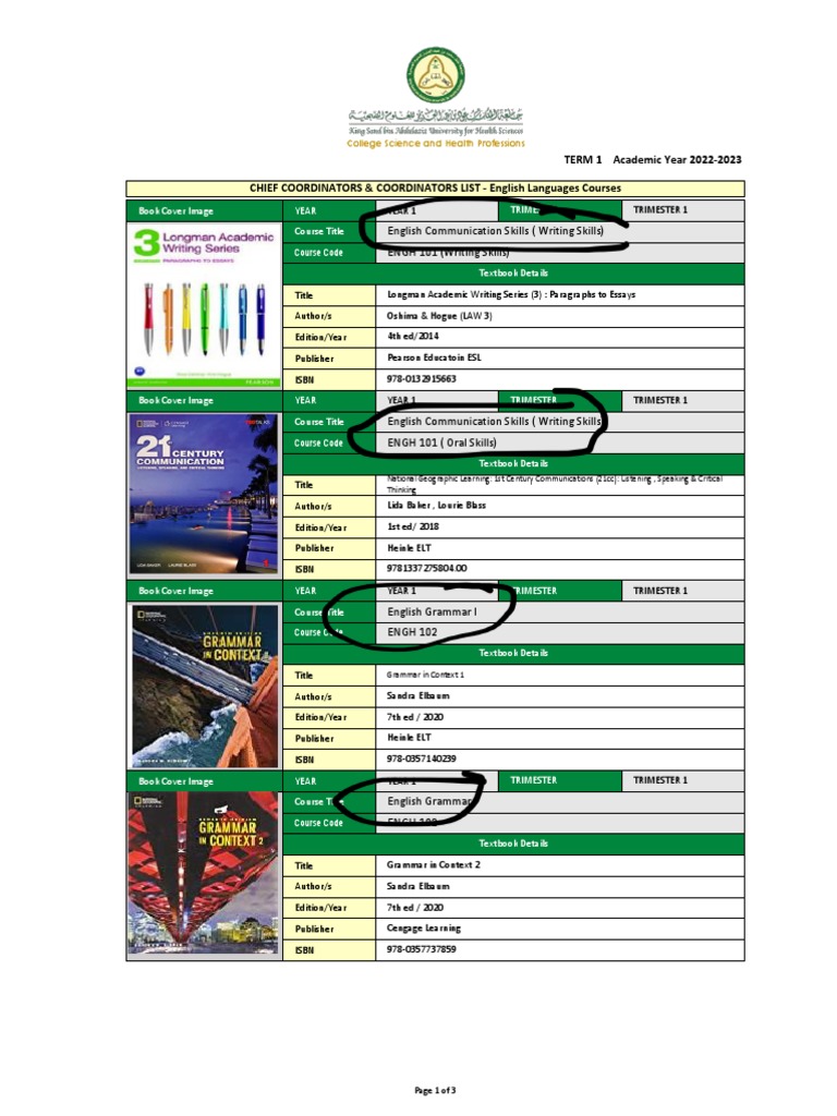 (English Language) Term 1 Ay 2022-2023 Reference Books | PDF