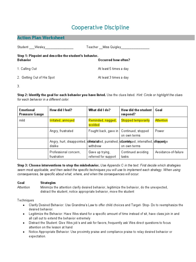 Wes Quigley's Action Plan Worksheet | PDF | Nonverbal Communication | Anger